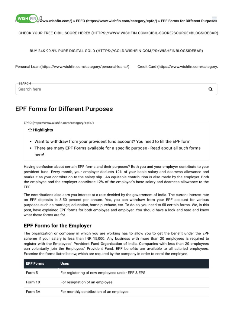 Https WWW - Wishfin.com Epfo Epf-Forms-For-employers-employees | PDF ...
