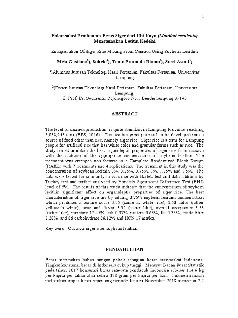 Enkapsulasi Beras Siger dari Ubi Kayu | PDF | Wellness | Technology ...