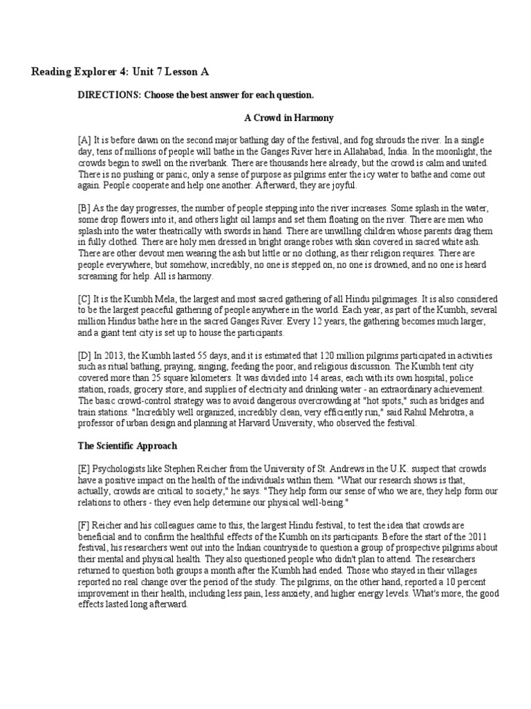 Reading Explorer 4 Unit 7 Lesson A | PDF | Psychology