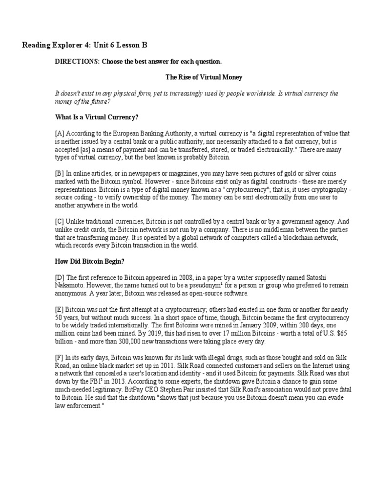 reading_explorer_4_unit_6_lesson_b | PDF | Bitcoin | Cryptocurrency