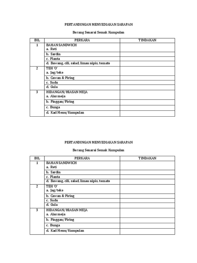 Brg Senarai Semak Sandwich | PDF
