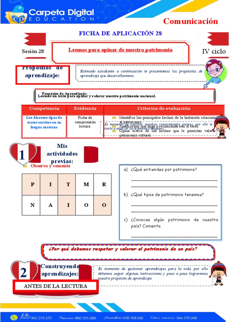 28° - Ficha - de - Aplicación Sesión28 Sem.4 Exp.4 Com | PDF | Aprendizaje | Ciencia cognitiva