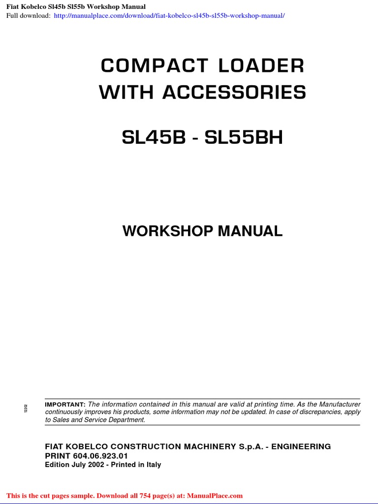 Fiat Kobelco Sl45b Sl55b Workshop Manual | PDF | Mechanical Engineering ...