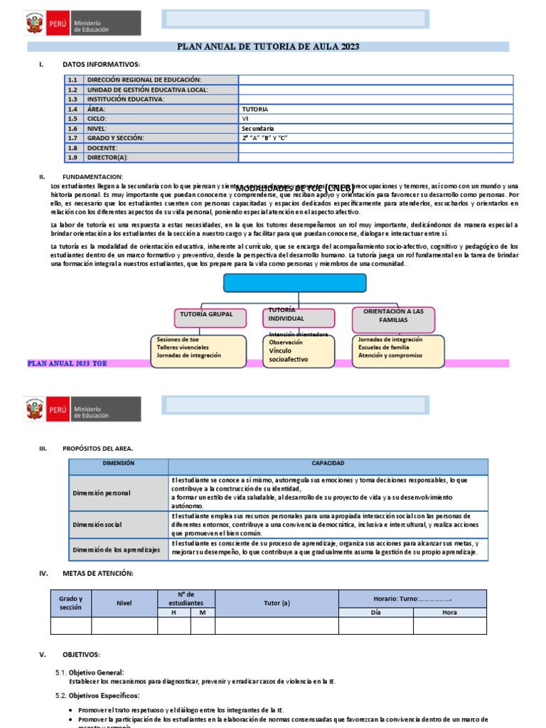 2º PLAN ANUAL TUTORIA 2° SEC 2023 | PDF | Evaluación | Aprendizaje