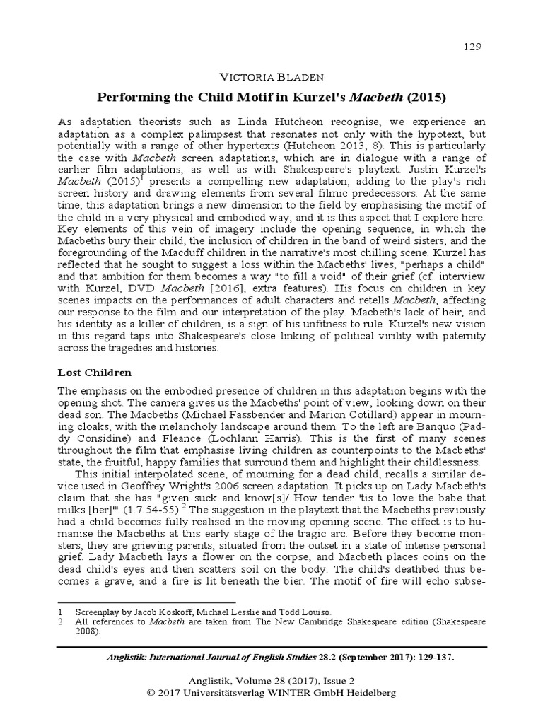 The Presence of Children in Macbeth 2015 Movie | PDF | Macbeth