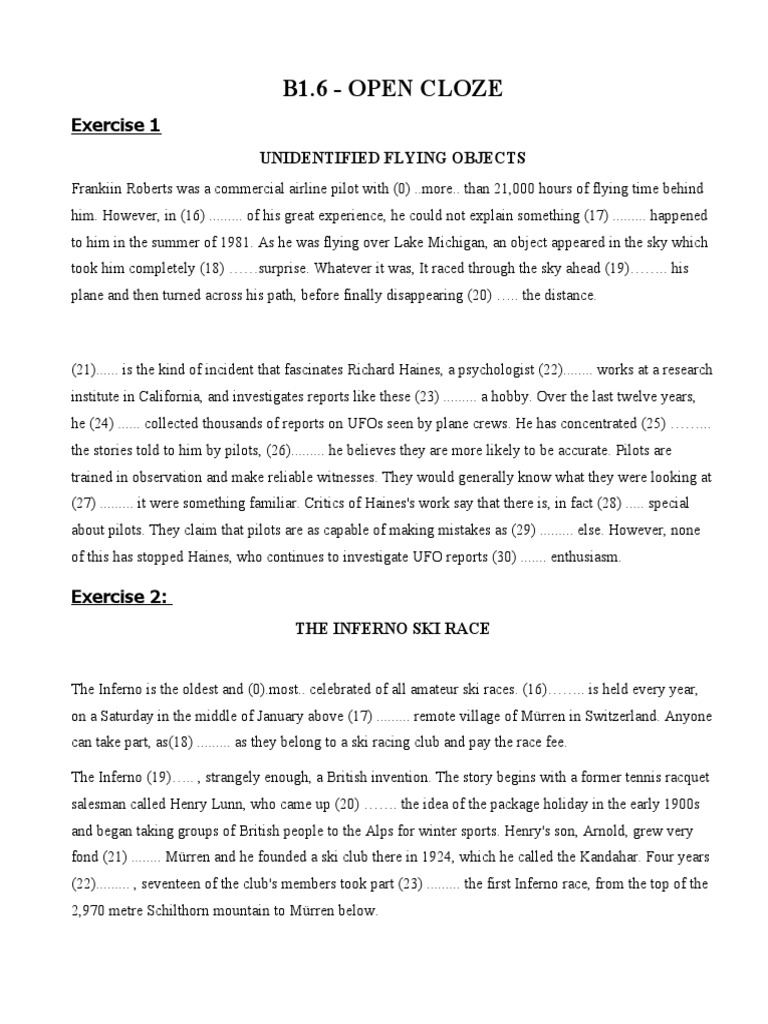 b1.6 Open Cloze | PDF