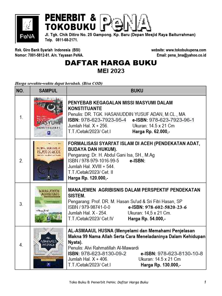 Daftar Harga Buku PeNA | PDF