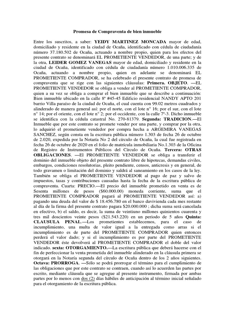 Modelo de Promesa de Compraventa de Bien Inmueble | PDF