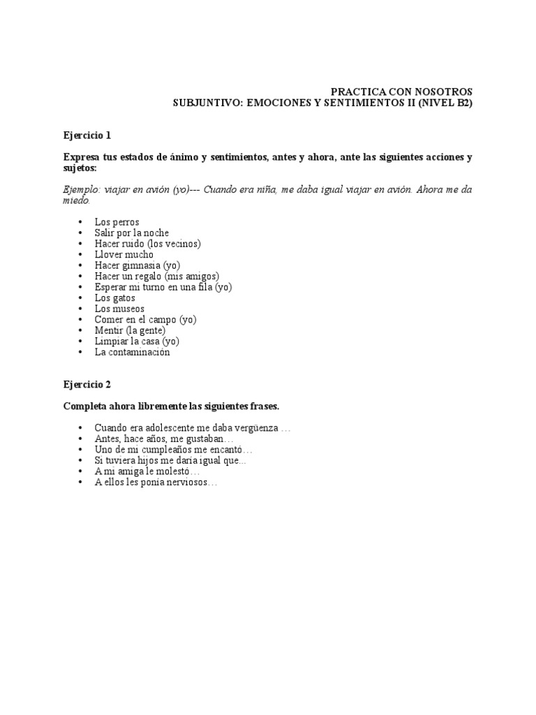 Subjuntivo: Emociones y Sentimientos B2 | PDF
