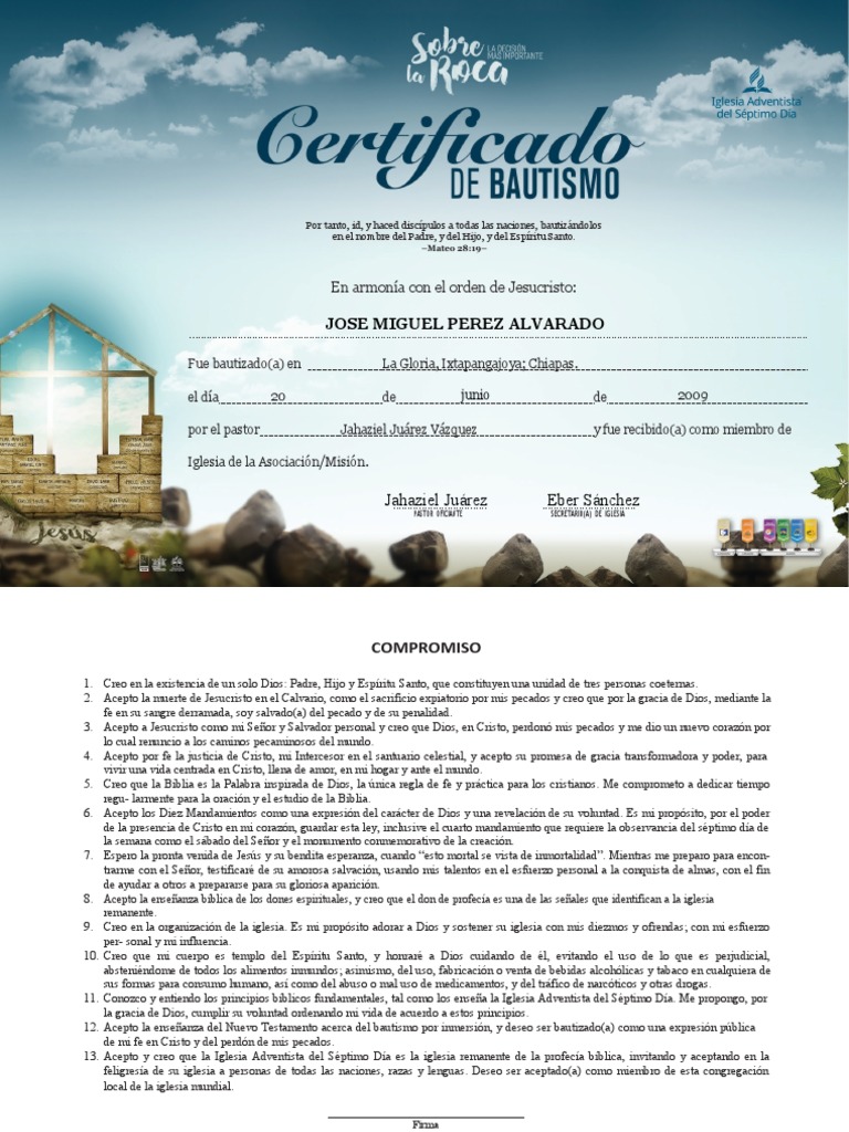 Certificado de Bautismo | PDF | Jesús | Iglesia Adventista del Séptimo Día