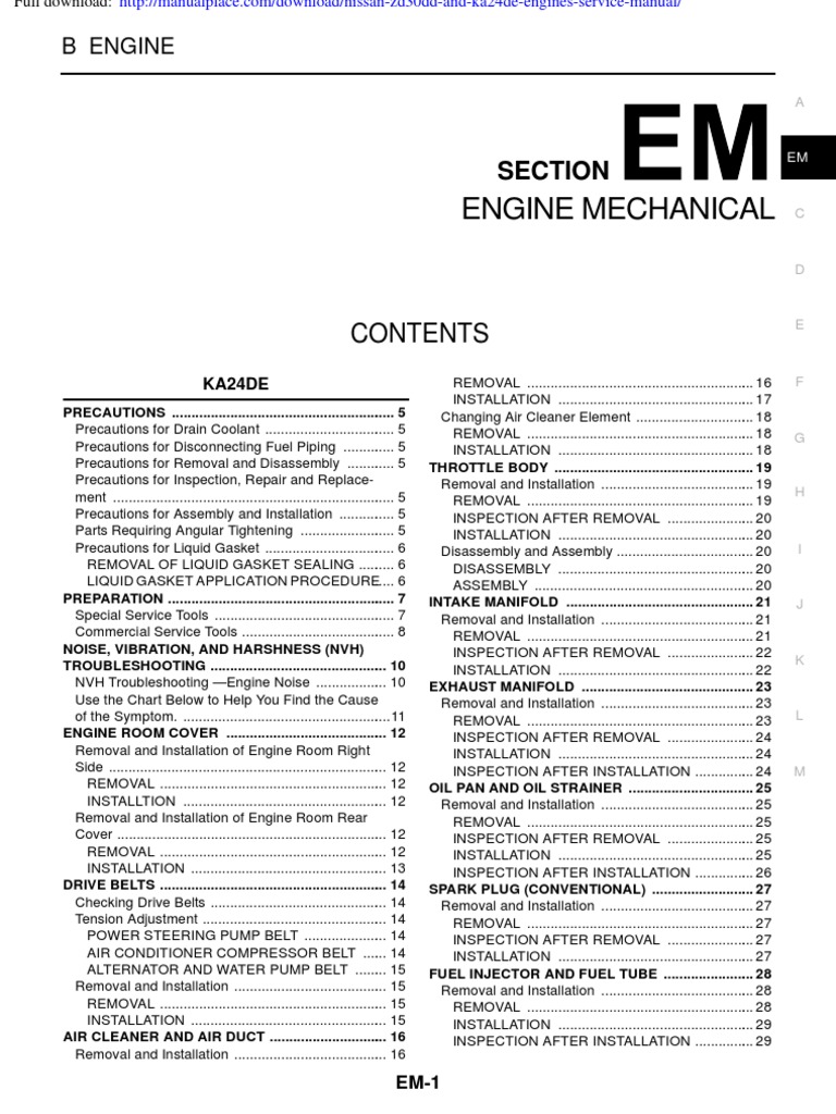 Nissan Zd30dd and Ka24de Engines Service Manual | PDF