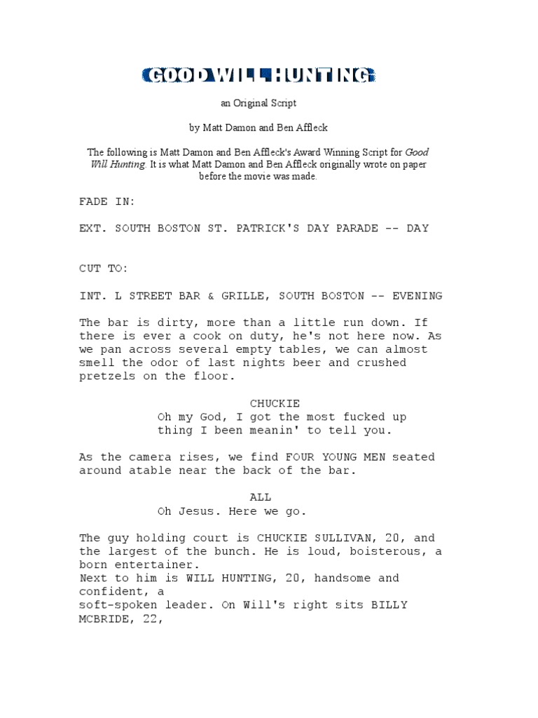 Good Will Hunting - An Original Script | PDF | Hypnosis
