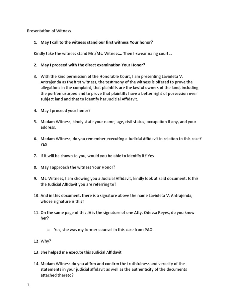 Presentation of Witness | PDF | Affidavit | Witness
