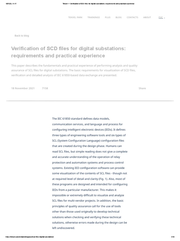 Tekvel - Verification of SCD Files For Digital Substations - Requirements and Practical ...