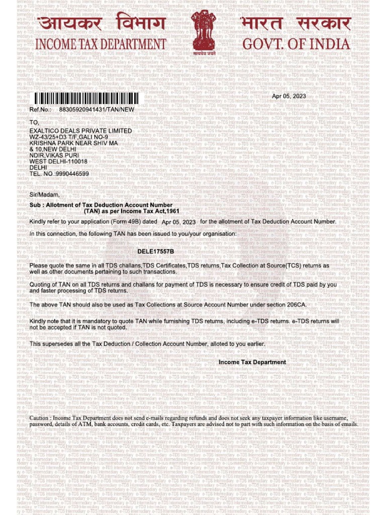 Copy of TAN Card | PDF