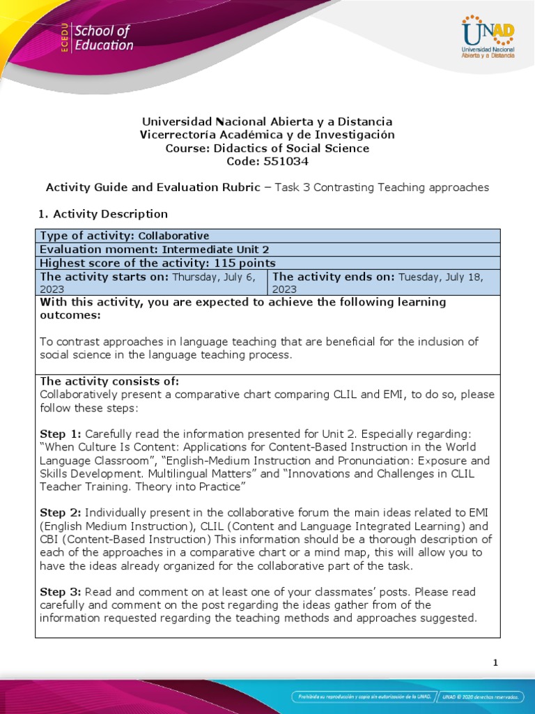 Activity Guide And Evaluation Rubric Unit 2 Task 3 Contrasting Teaching Approaches Pdf