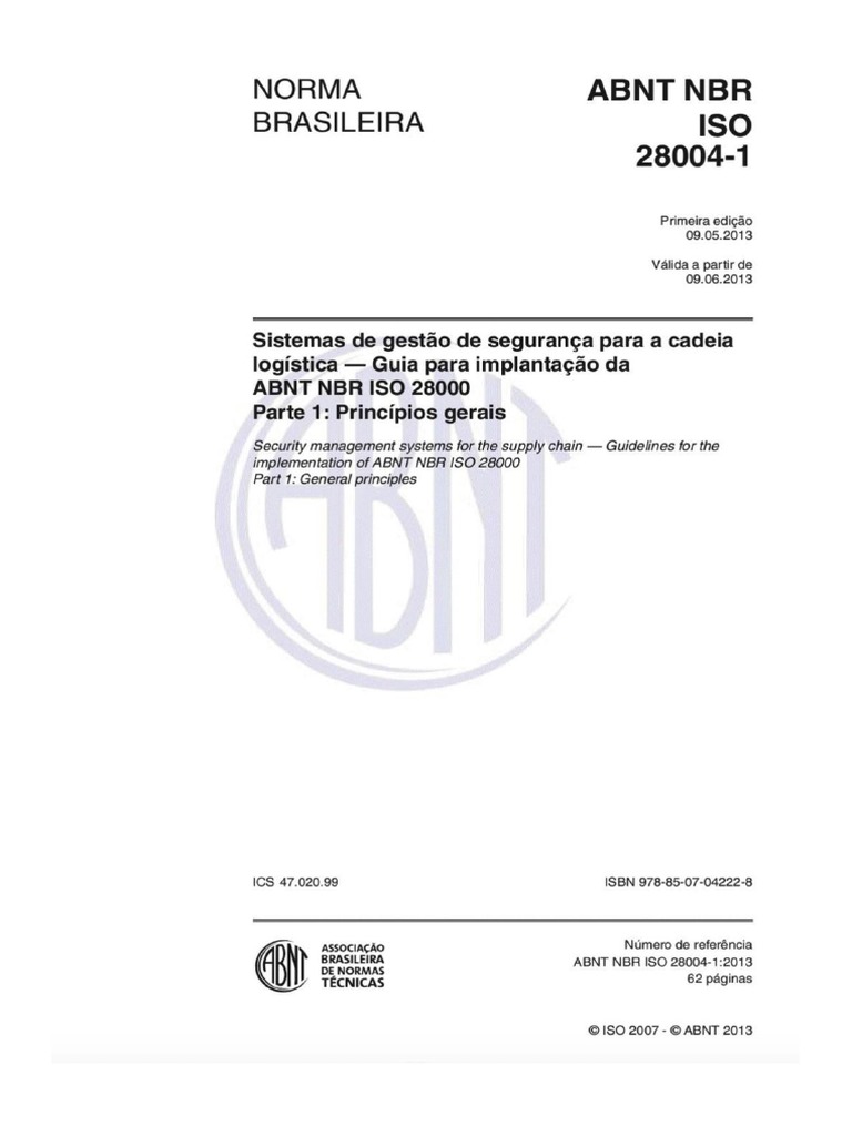 NBR 28004-1 ISO de 05.2013 - Sistemas de Gestão de Segurança para A ...
