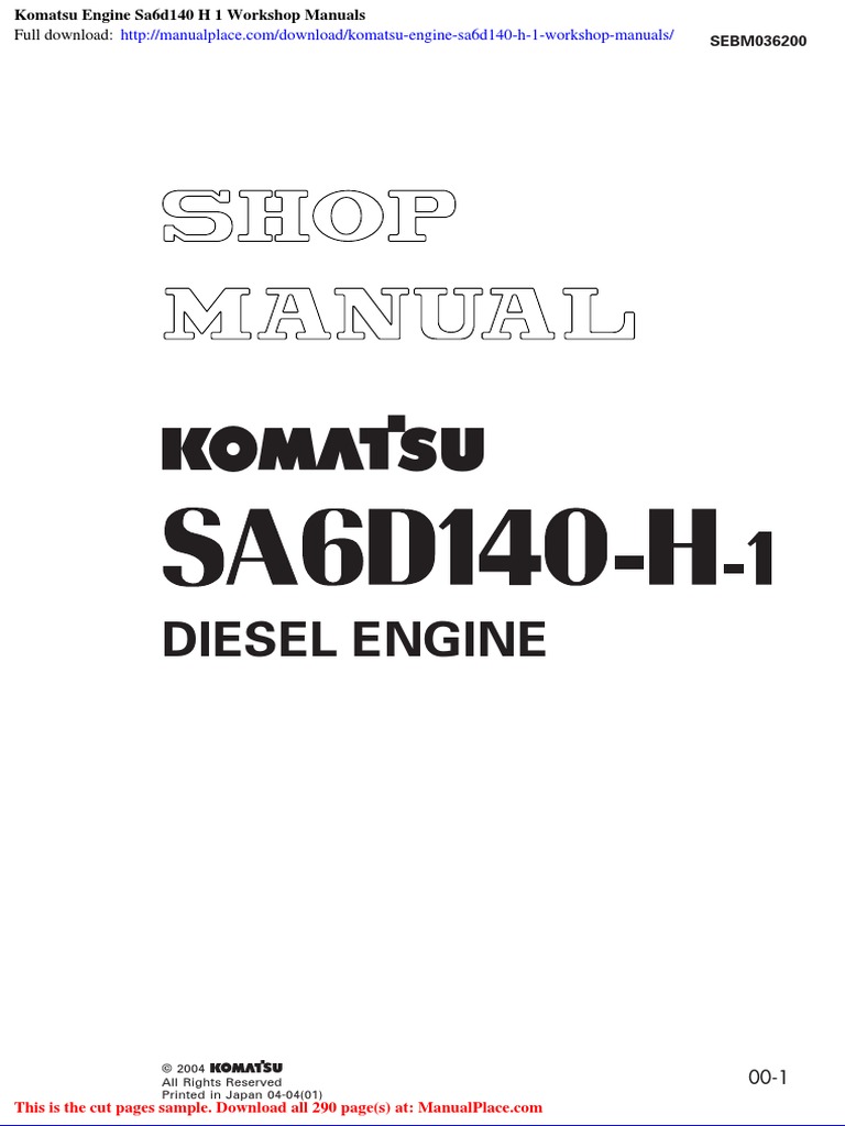 Komatsu Engine Sa6d140 H 1 Workshop Manuals | PDF | Screw | Pipe (Fluid ...