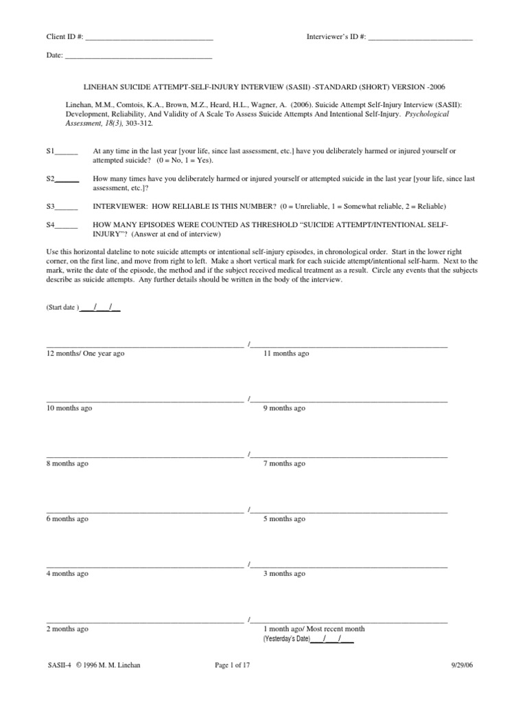 SASII Standard Short Form With Supplemental Questions | PDF | Self Harm ...
