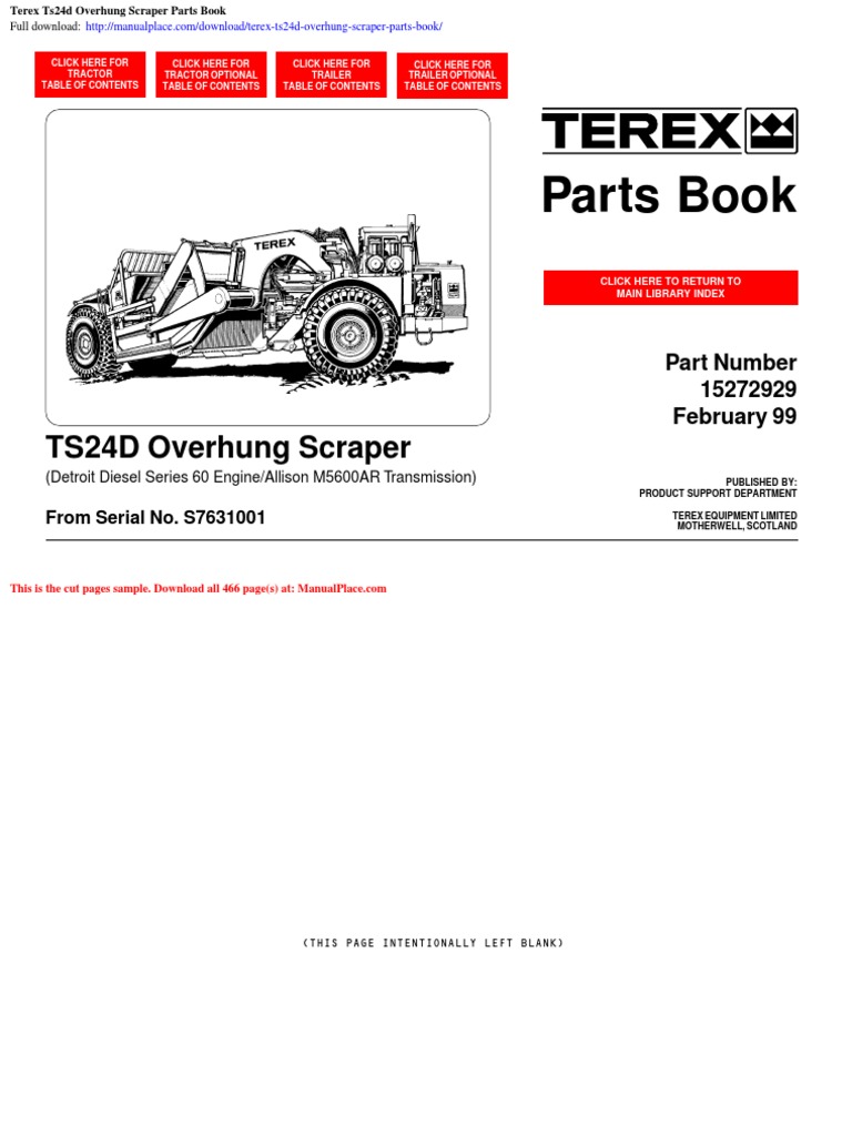 Terex Ts24d Overhung Scraper Parts Book | PDF | Steering | Clutch