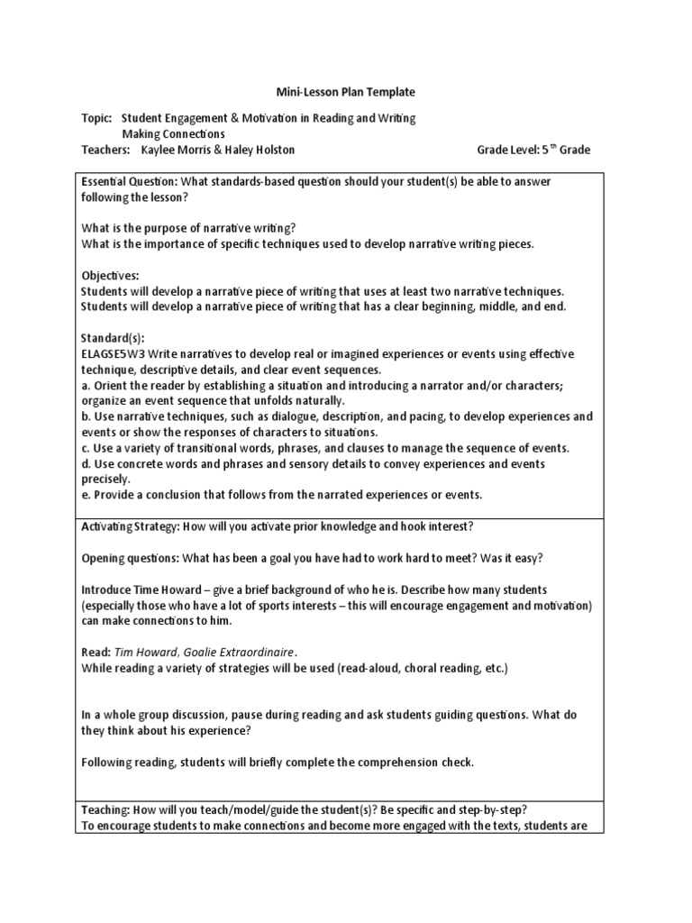 Kaylee Morris Mini-Lessonplan Weebly 7704 | PDF