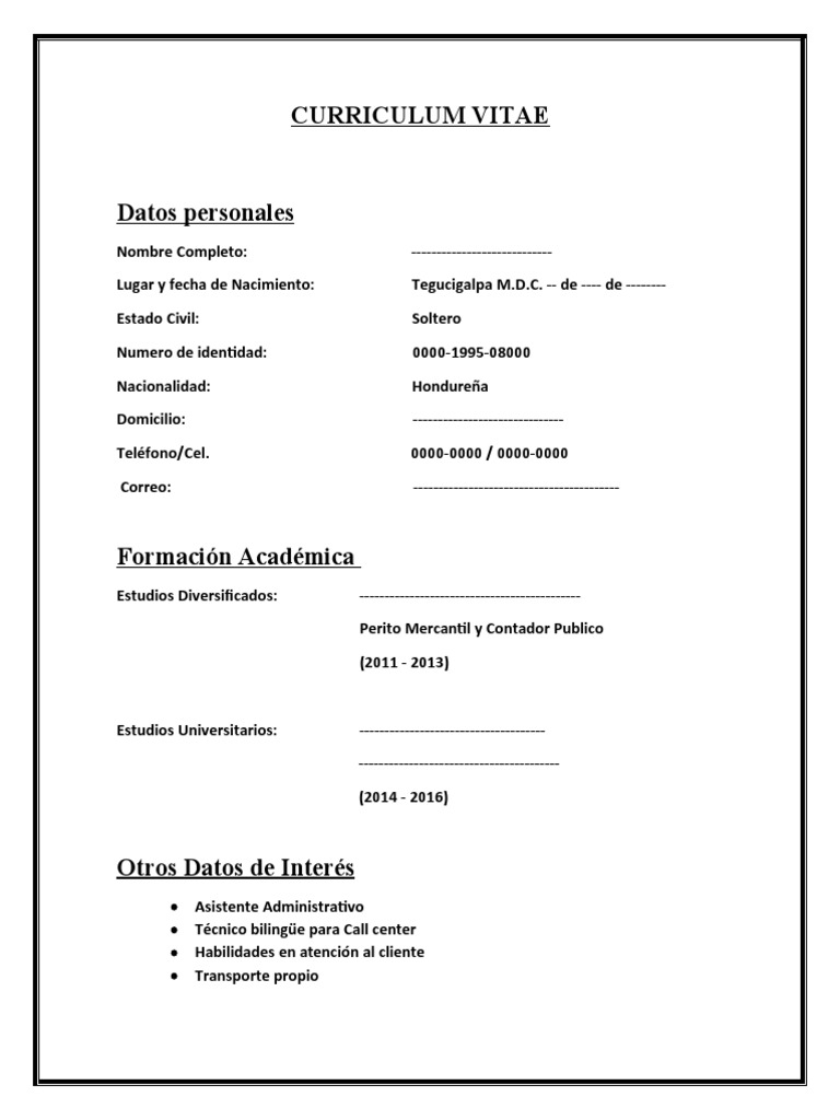 Curriculum Vitae Honduras | PDF
