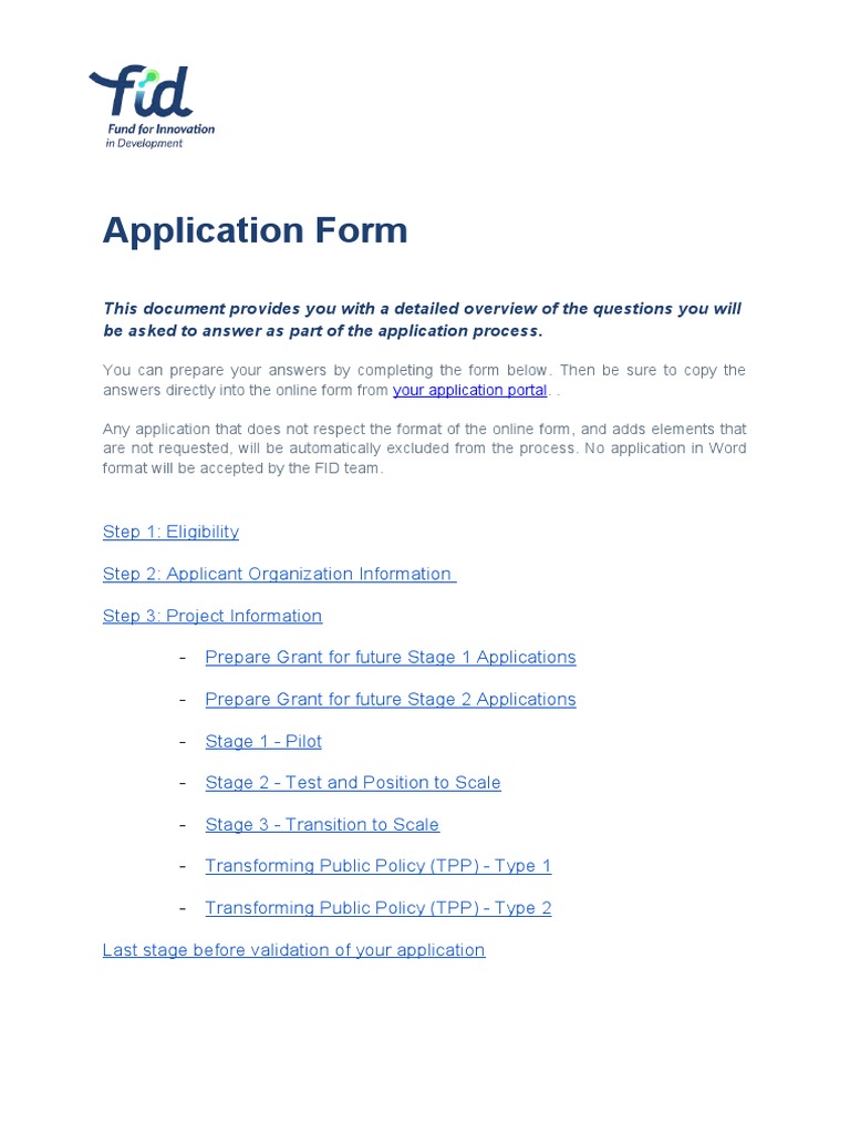 FID Grant Application Overview | PDF | Finance & Money Management