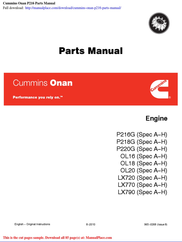 Onan P216G Parts Manual Overview | PDF | Carburetor | Throttle