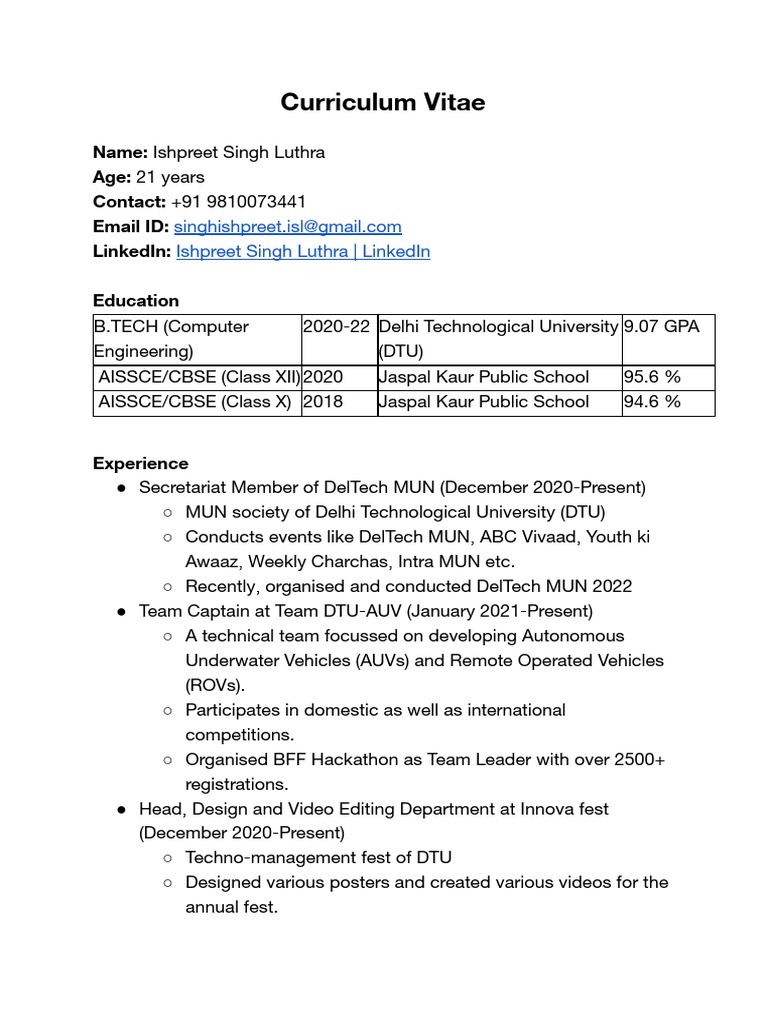 MUN CV - Ishpreet Singh Luthra | PDF MUN CV - Ishpreet Singh Luthra | PDF