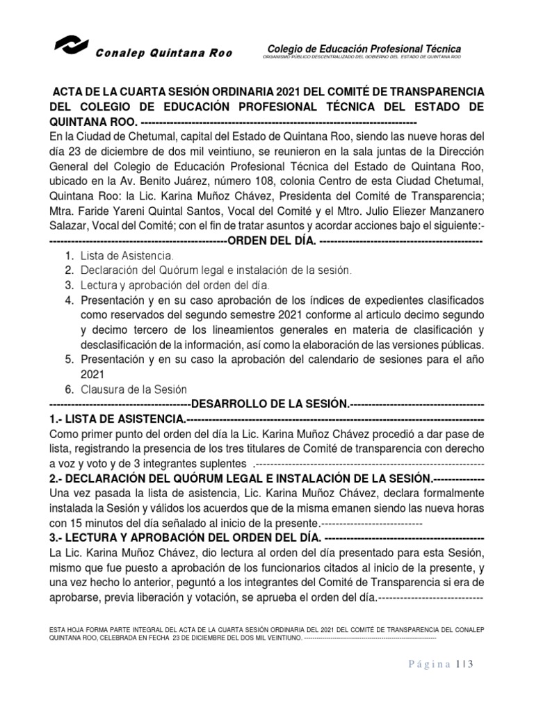 Acta Cuarta Sesion Ordinaria | PDF | Gobierno