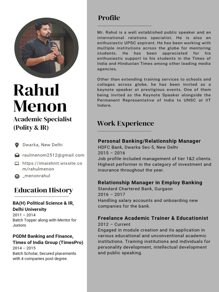 Mr. Rahul Menon - CV | PDF