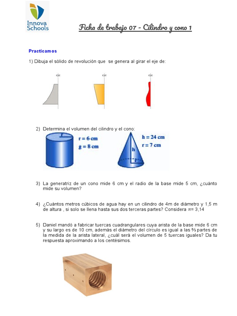 Ficha de Trabajo 07 - Cilindro y Cono 1 | PDF
