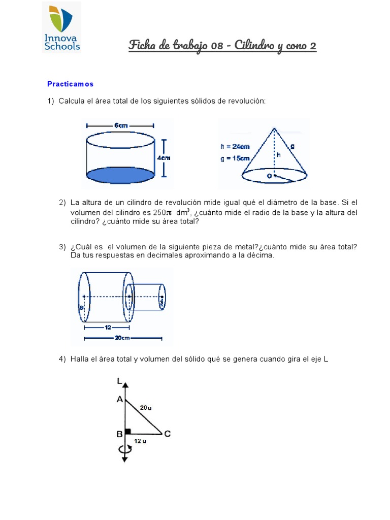 Ficha de Trabajo Cilindro y Cono | PDF