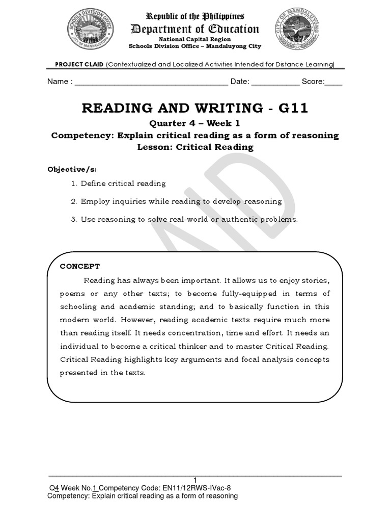 As1 RW Q4 G11 Ortinez | PDF | Reason | Thought