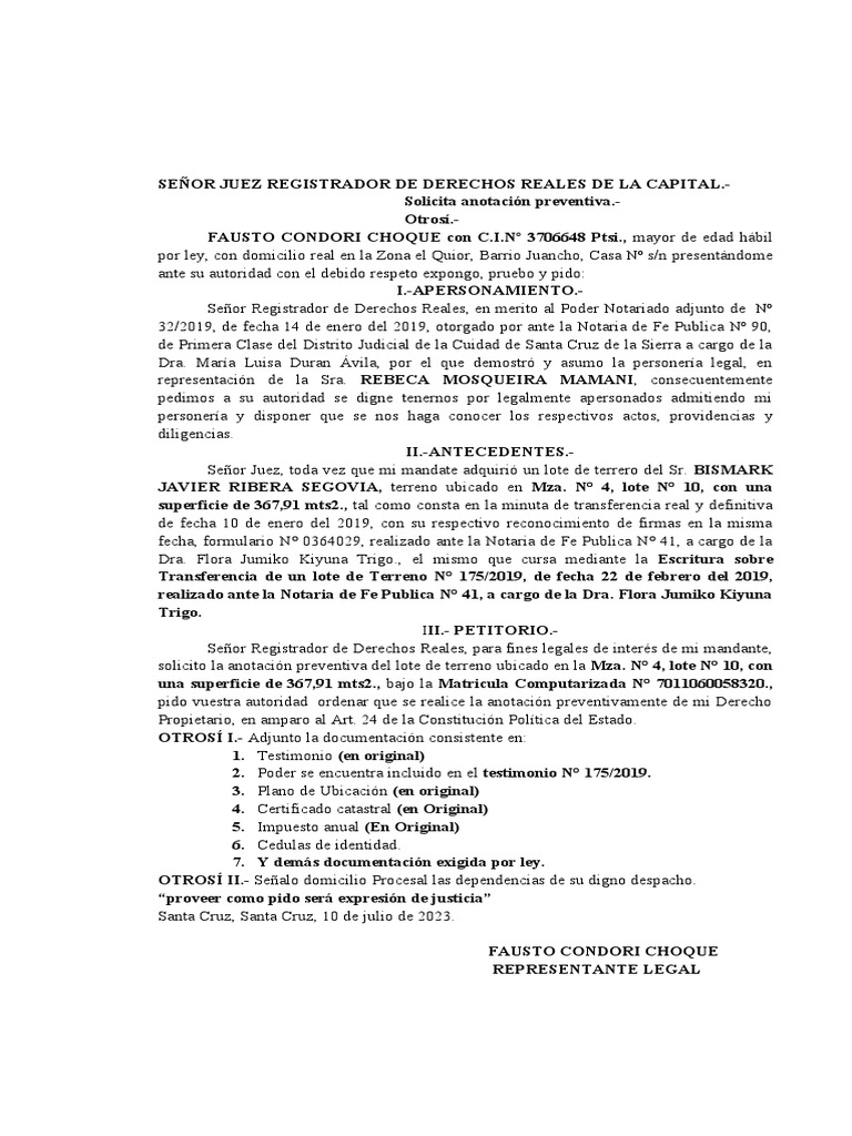 Solicitud de Anotación Preventiva | PDF | Justicia | Crimen y violencia