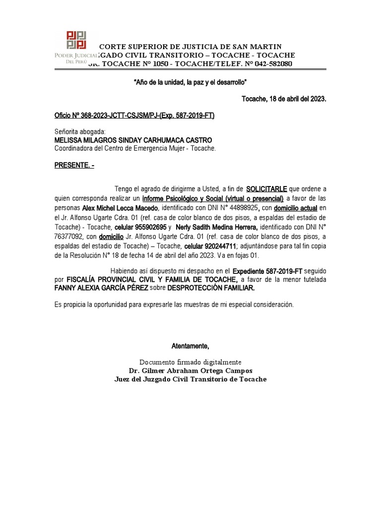 Oficio para El Cem de Tocache 2 | PDF