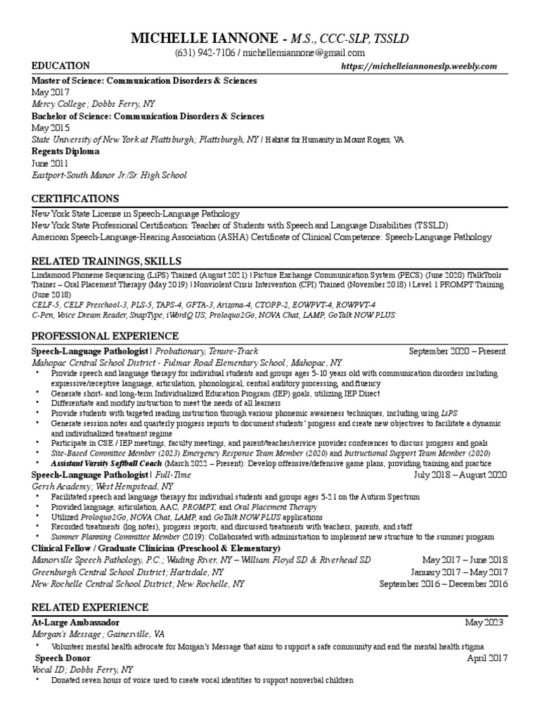 Michelle Iannone Professional Resume | PDF