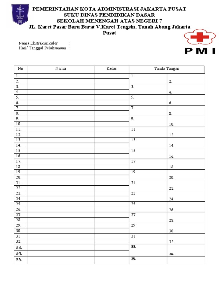 Daftar Hadir Ekstrakurikuler SMA 7 | PDF