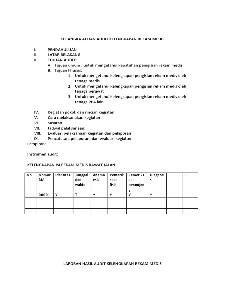 EP 2 Contoh KAK Dan LAPORAN HASIL AUDIT KELENGKAPAN REKAM MEDIS | PDF ...