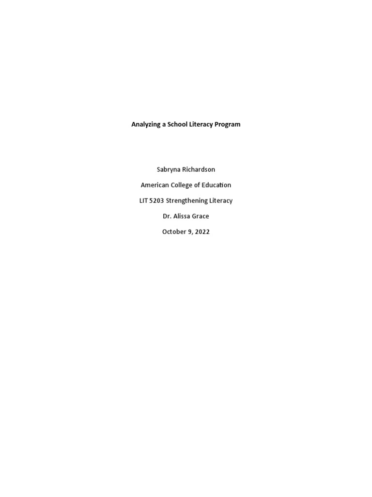 LIT5203 Module 1 Analyzing A School Literacy Program | PDF | Teachers ...