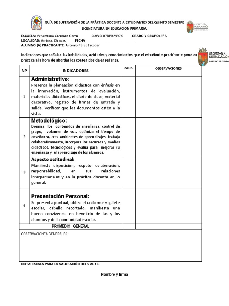 Guía de Visita A La Escuela Primaria. | PDF