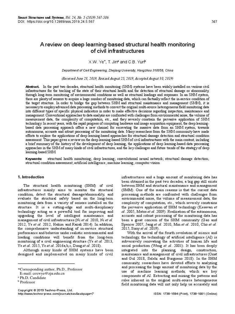 A Review On Deep Learning Based Structural Health Monitoring Of Civil Infrastructures Pdf