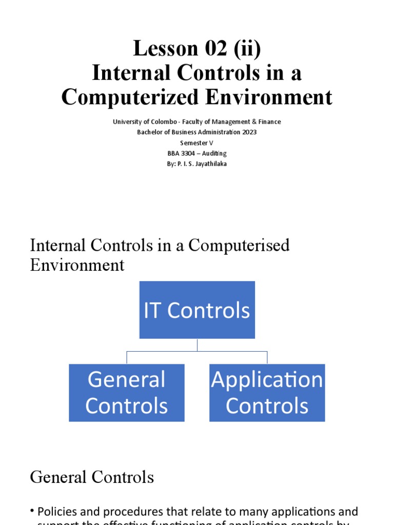 Lesson 2 (Ii) Internal Controls in A Computerised Environment | PDF | Computer File ...