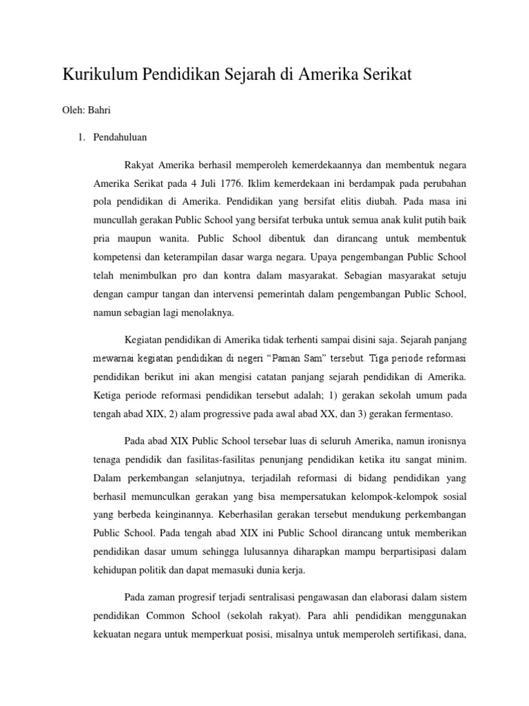 Kurikulum Pendidikan Sejarah Di Amerika Serikat | PDF