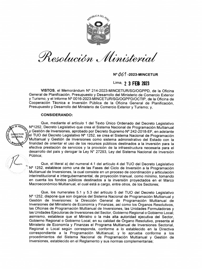 RM 061-2023-Mincetur Pmi 2024-2026 | PDF | Turismo | Comercio