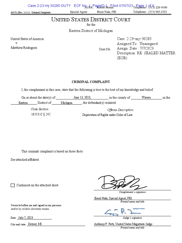 Matthew Rodriguez Criminal Complaint | PDF | American Government ...