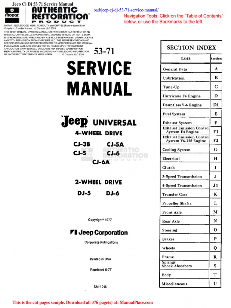 Jeep CJ DJ 53 71 Service Manual | PDF