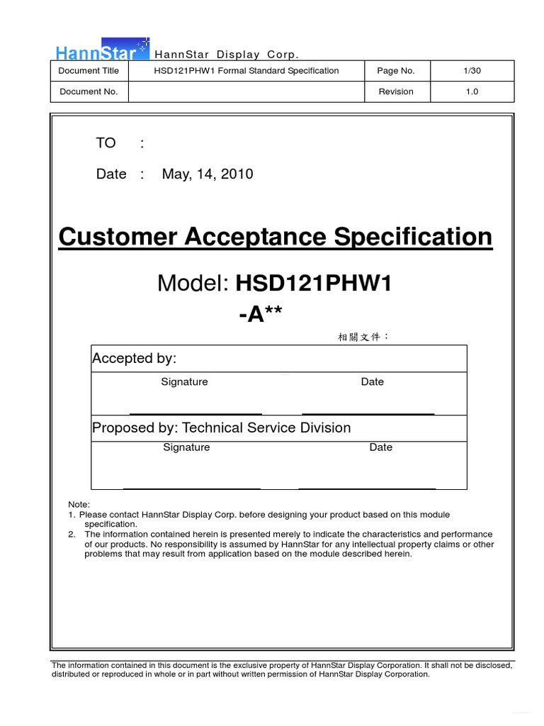 HSD121PHW1 HannStar | PDF | Thin Film Transistor Liquid Crystal Display ...