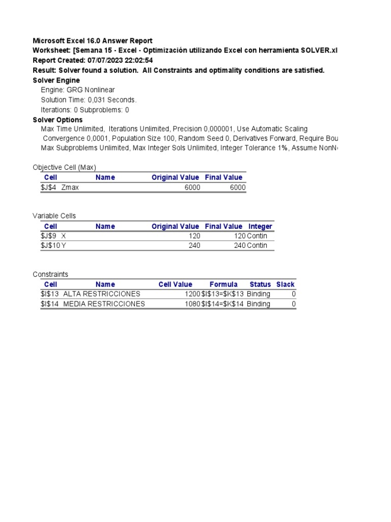 Semana 15 - Excel - Optimización Utilizando Excel Con Herramienta SOLVER | PDF | Software de la ...