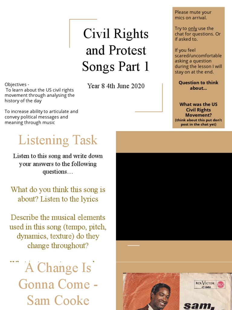 Civil Rights and Protest Songs Lesson 1.pptx Version 1 | PDF